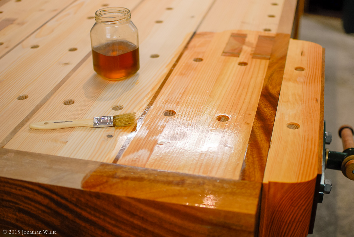 Applying Finish To The Workbench Top The Bench Blog
